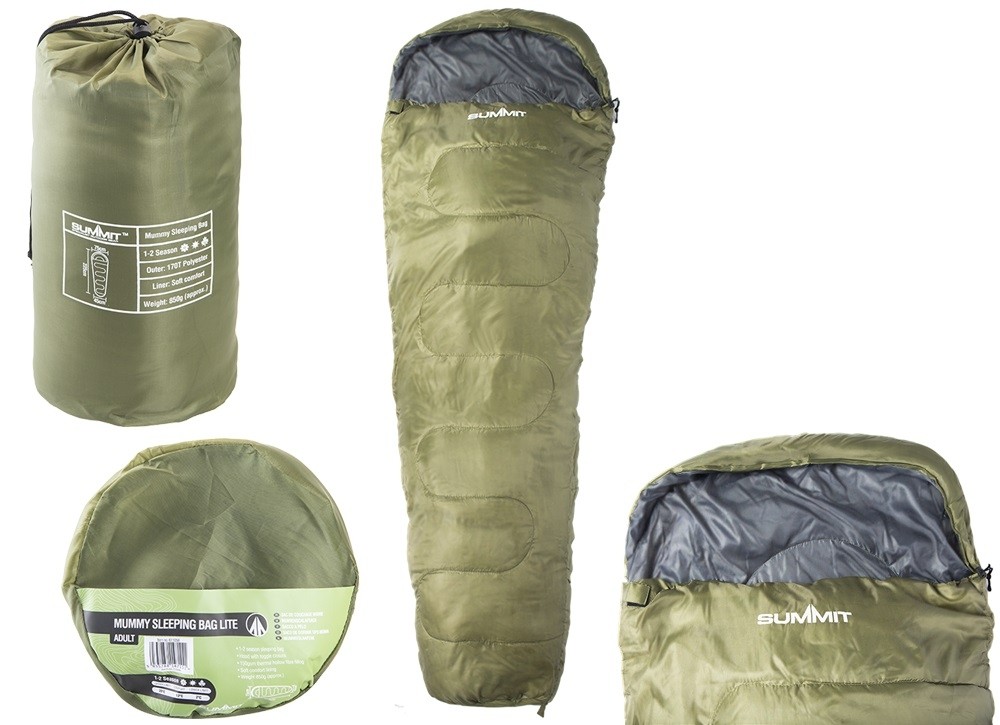 Summit Green Lightweight Mummy Sleeping Bag 150g/m2 611056 | Camping ...