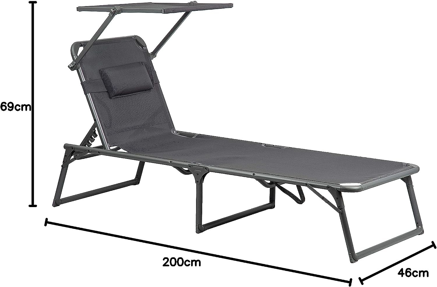 Portal Outdoors Aldi Mesh Sunbed with Sun Shade Grey | Camping and General