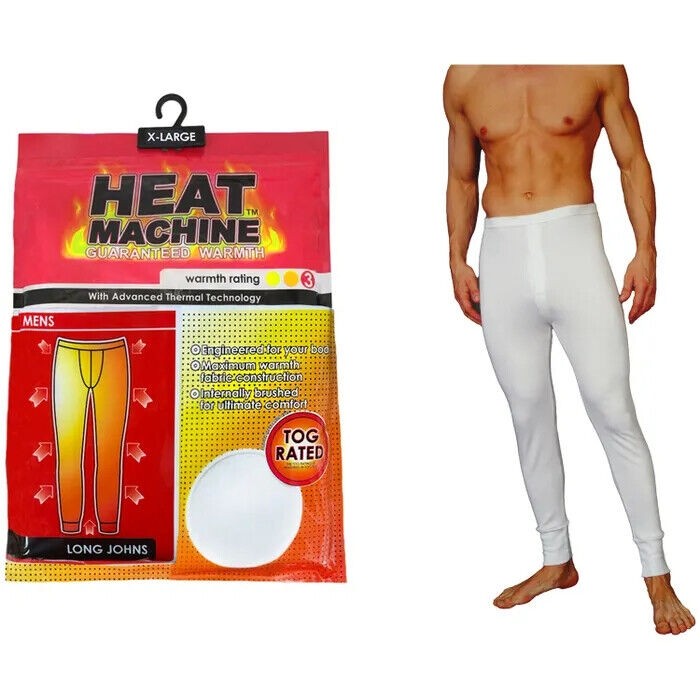 Heat Machine Mens Gents Winter Thermal 0.45 Tog Long Johns - WHITE ...